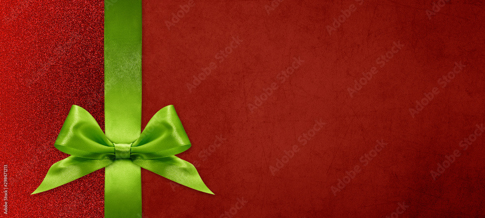 gift card wishes merry christmas background with green ribbon bow on ...