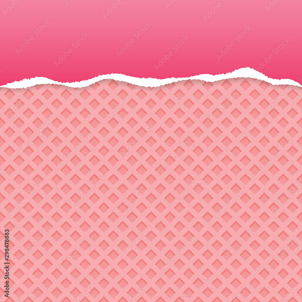 Pink ripped paper vector with pink wafer pattern background. Stock ...
