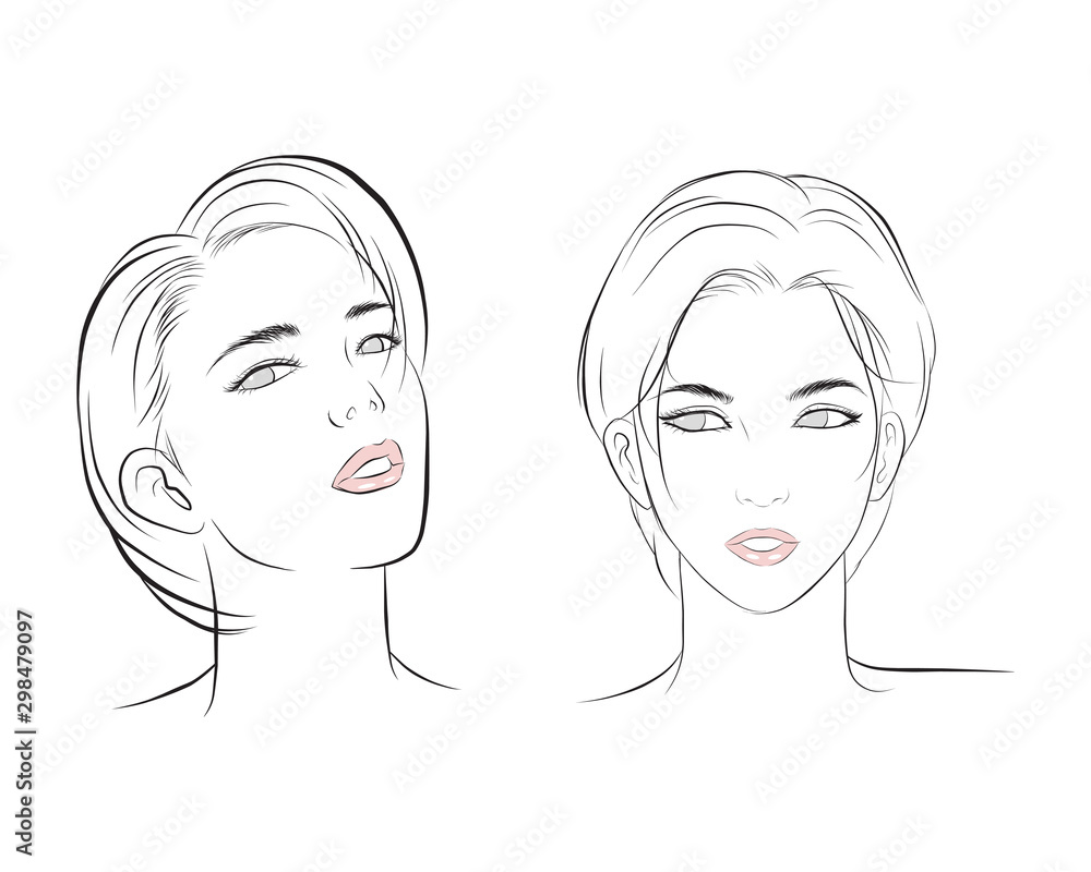 girl face short hair portrait isolated on white background. hand drawn ...