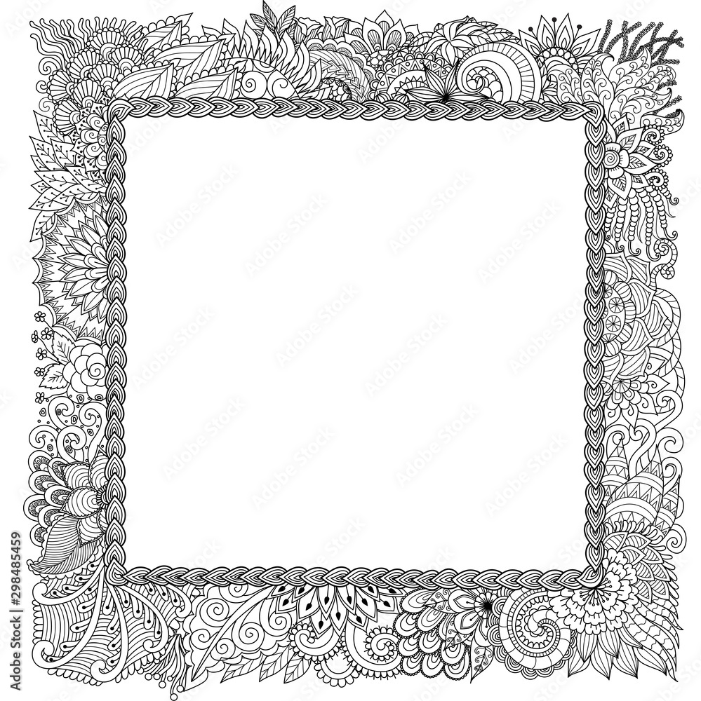 Abstract line art of fowers frame for background, coloring book ...