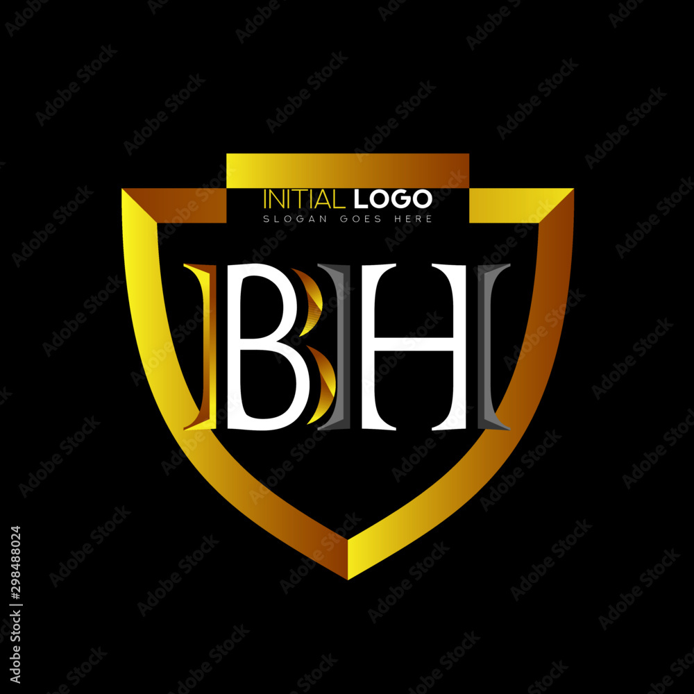 Initial BH letter logo golden shield Stock Vector | Adobe Stock