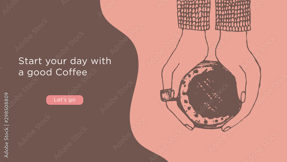 Vector template for coffee business website screen. Concept with a cup ...