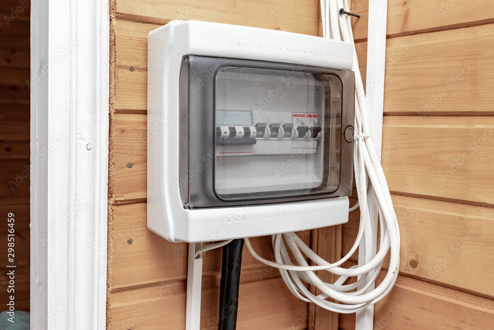 Automatic switches with wires in electrical shield of a wooden country ...