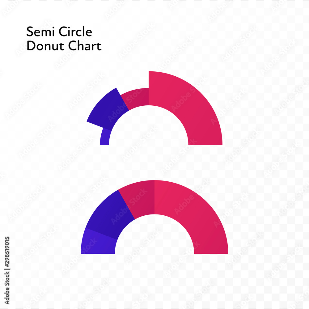 Vector color flat chart diagram icon illustration. Red and blue donut ...