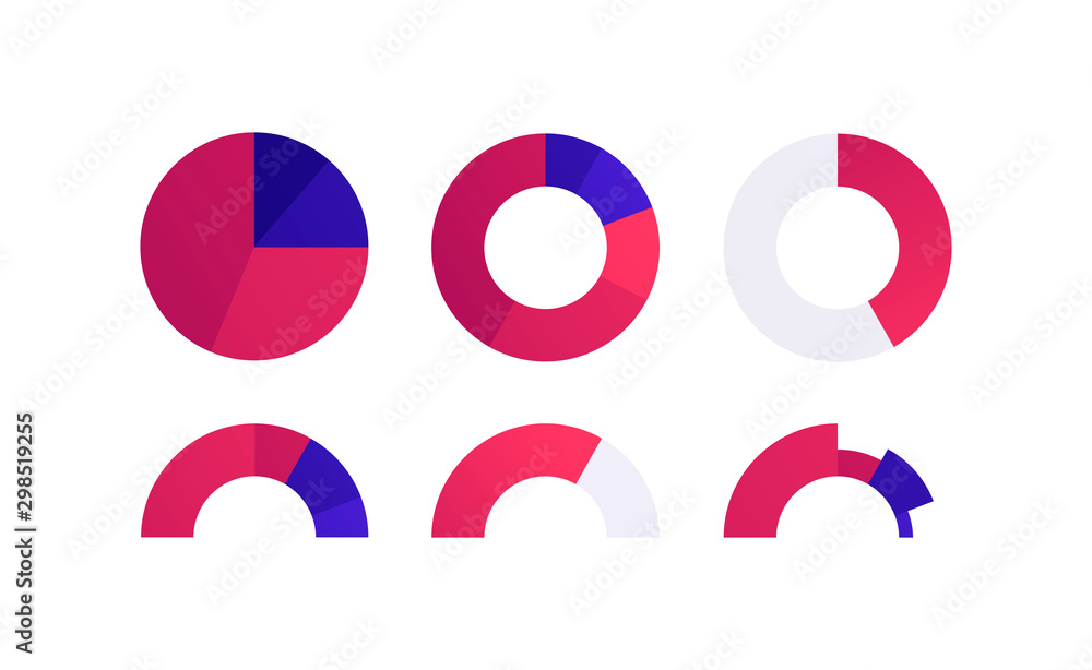 Vector color flat chart diagram icon illustration set. Red and blue ...