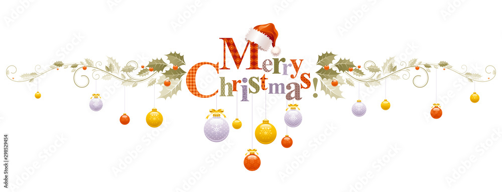 Merry Christmas holiday vector horizontal banner on white background ...
