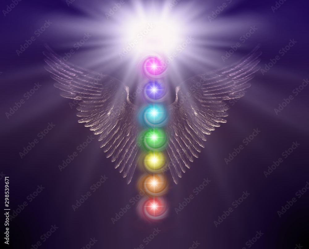 Angelic Sacred Healing Chakras - Golden shimmering Angel wings with ...