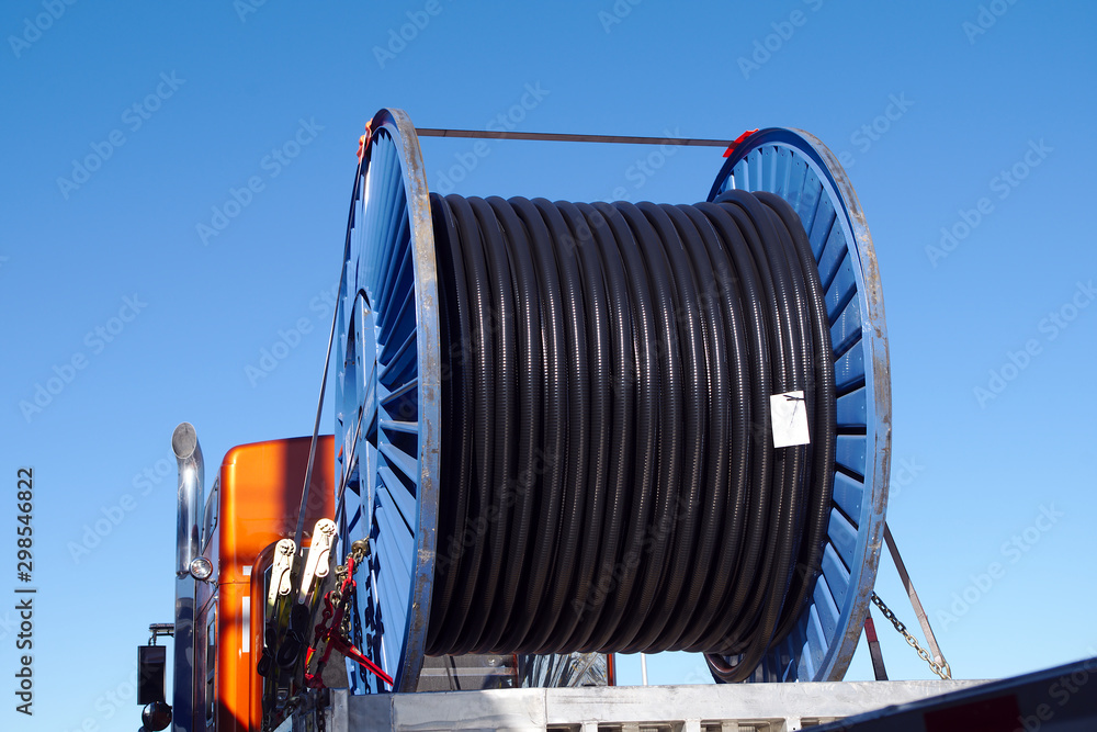 truck transporting electric wire spool large roll coil Stock Photo ...