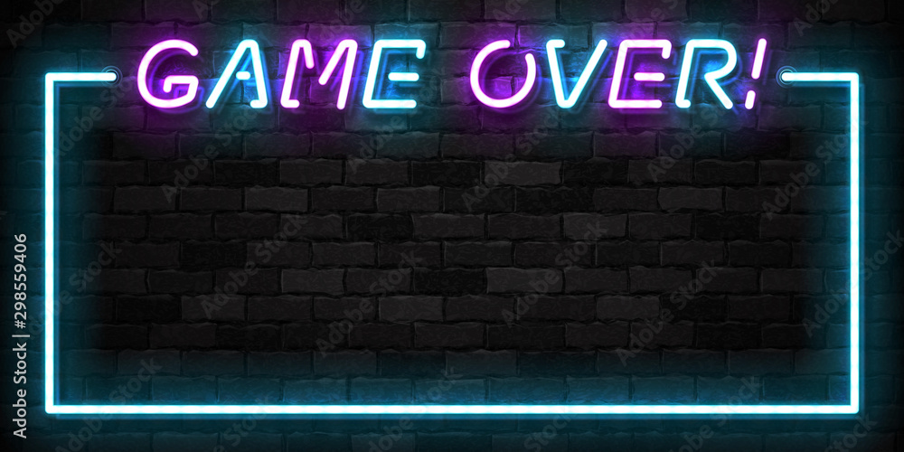 Vector realistic isolated neon sign of Game Over frame logo for ...