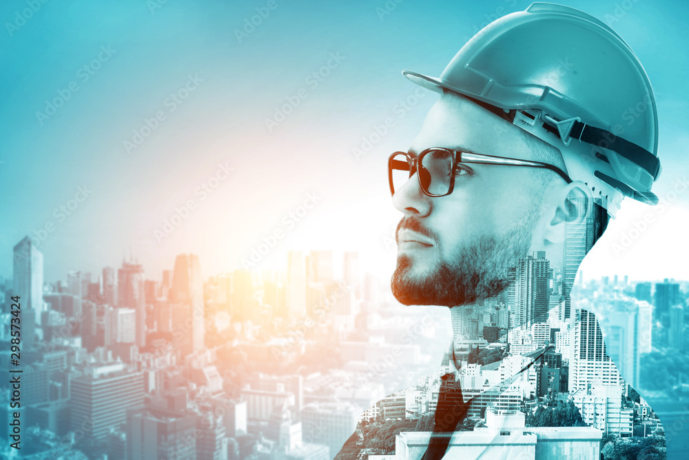 Future building construction engineering project concept with double ...