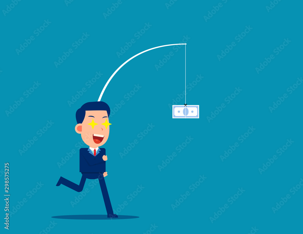 Man running after money. Like money concept. Flat cartoon vector ...