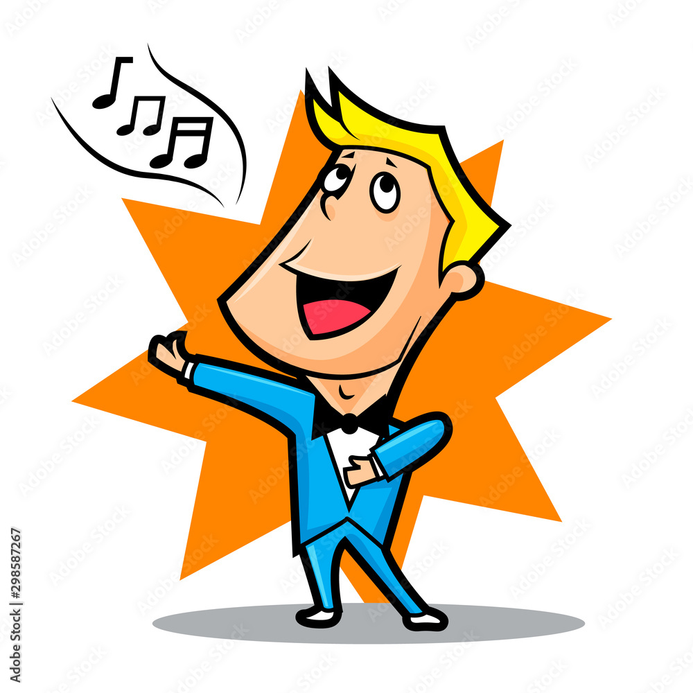Cartoon Male superstar singer character wearing bowtie is enjoy with ... Cartoon Male superstar singer character wearing bowtie is enjoy with ...