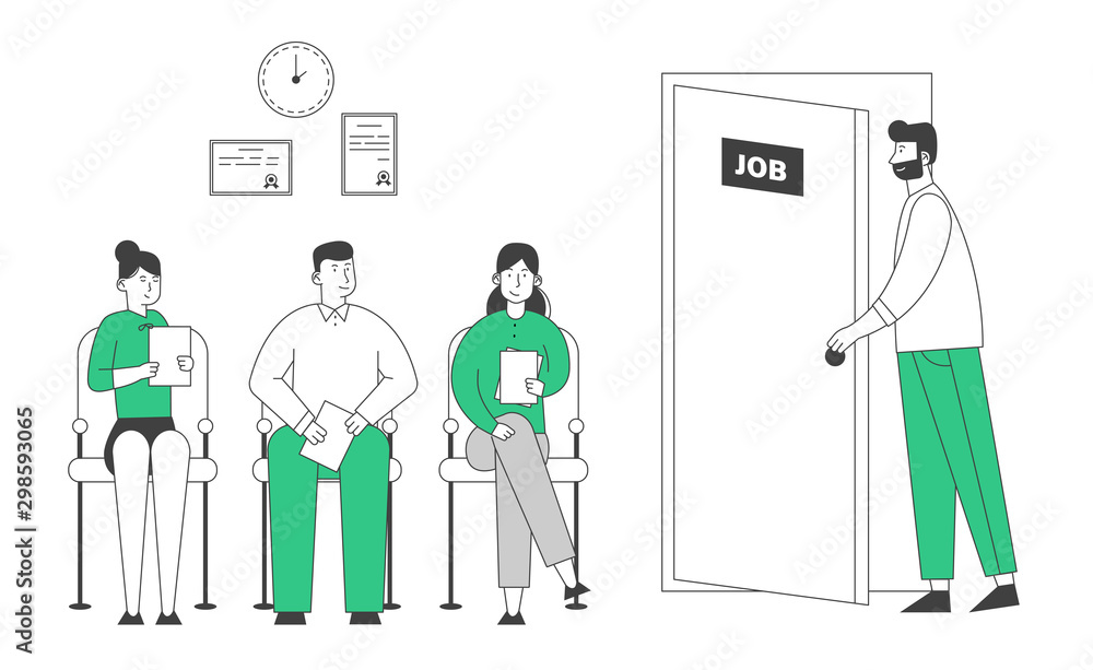 People Waiting Job Interview Sitting in Office Lobby on Chairs ...