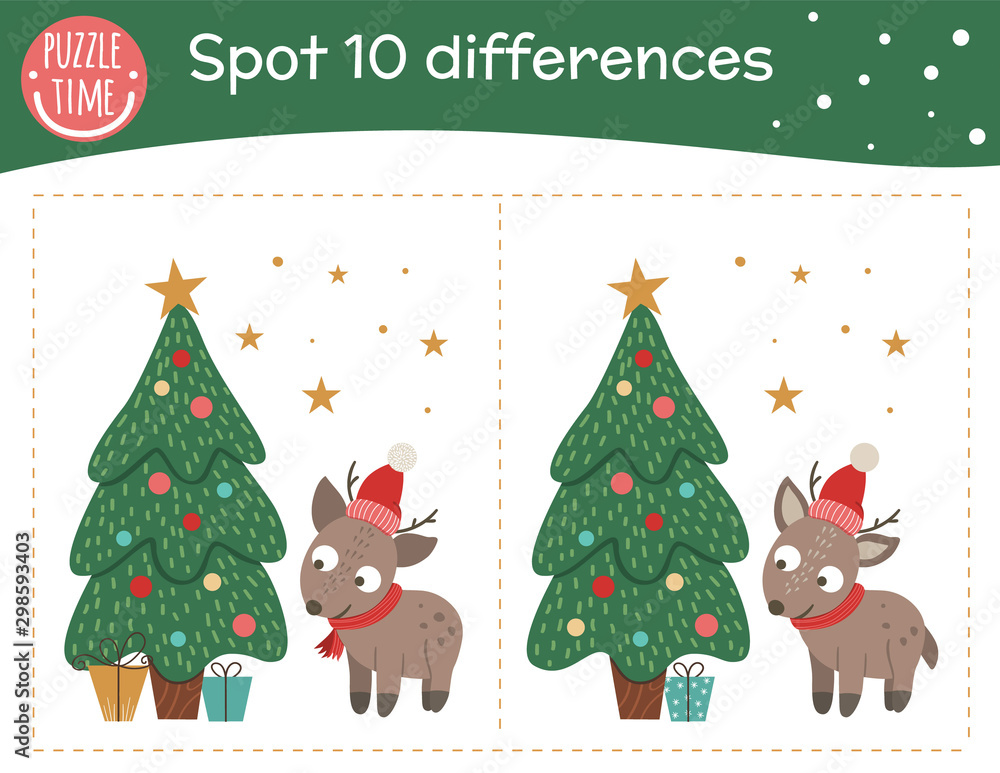 Grafika wektorowa Stock: Christmas find differences game for children ... Grafika wektorowa Stock: Christmas find differences game for children ...