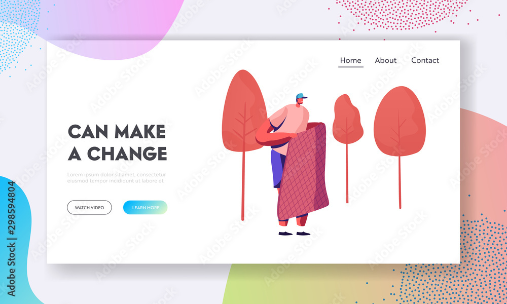 Charity Volunteering and Donation Website Landing Page. Young Man ...