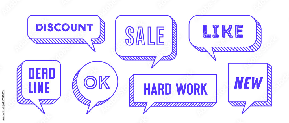 Speech Bubble. Set of 3d and 2d line speech bubble Stock Vector | Adobe ...
