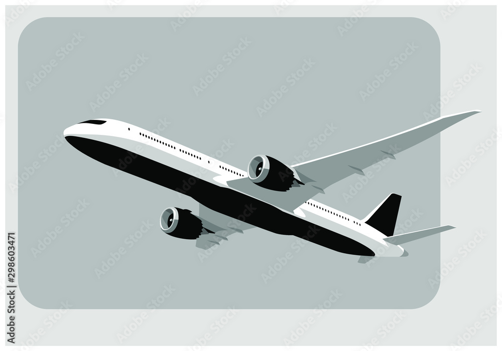 Vetor de Boeing 787 Dreamliner. Flying airplane, takeoff airliner ...