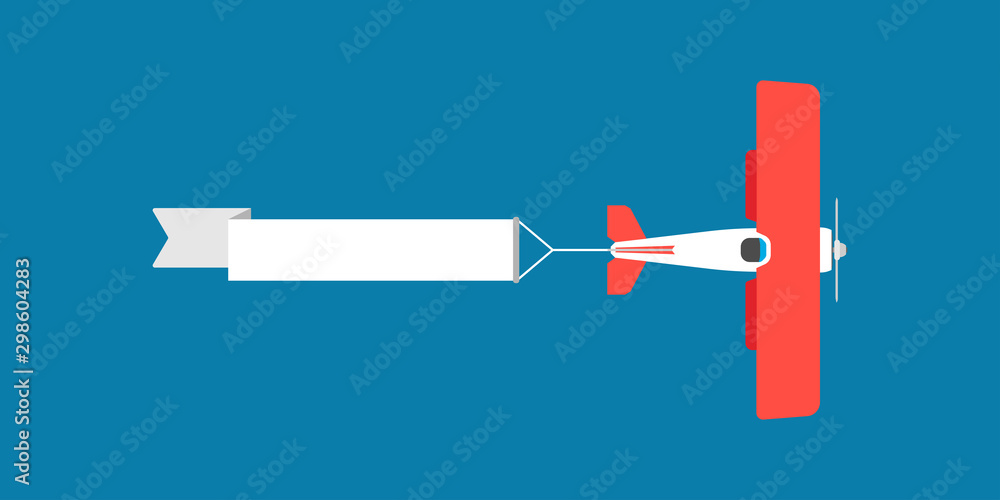 Red biplane with air ribbon banner vector illustration. Advertisement ...