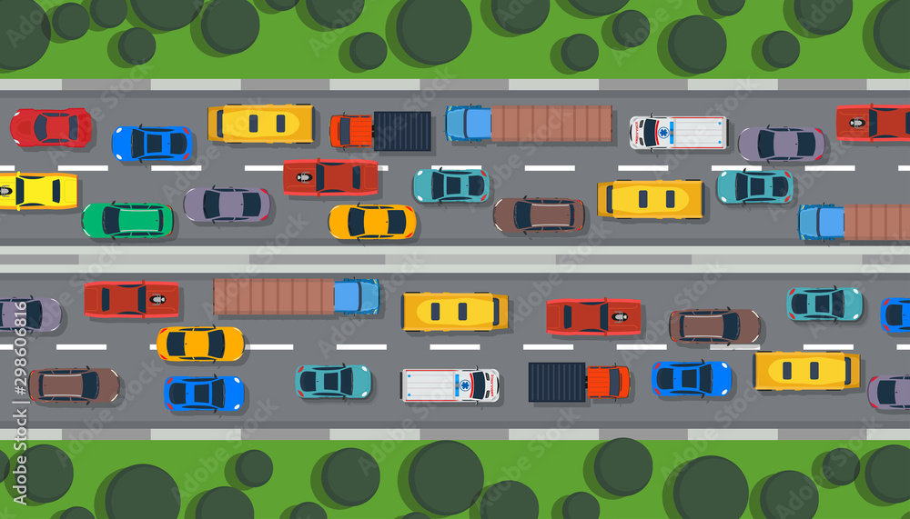 Traffic road vector top view highway city car. Street flat vehicle map ...