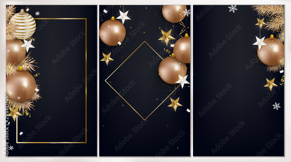 Happy New Year 2020 vertical background. Gold Сhristmas balls ...