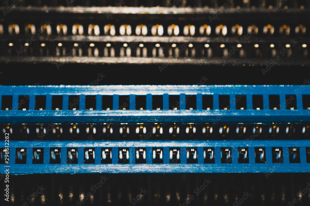 Memory slots on the motherboard close up. ram socket. connector on the ...