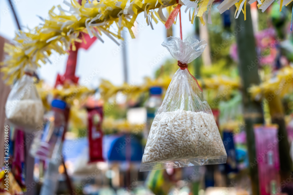 View of Thai Lanna traditional rice offering to the holy spirit on the ...