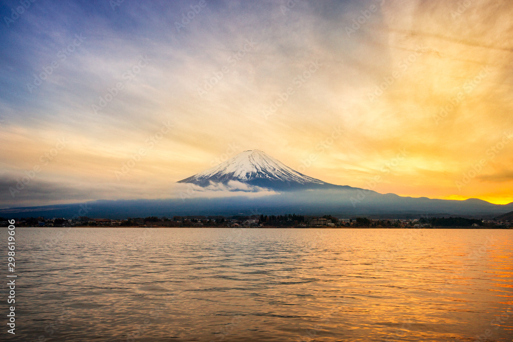 Mount fuji san at Lake kawaguchiko in japan. mt.fuji reflection on ...