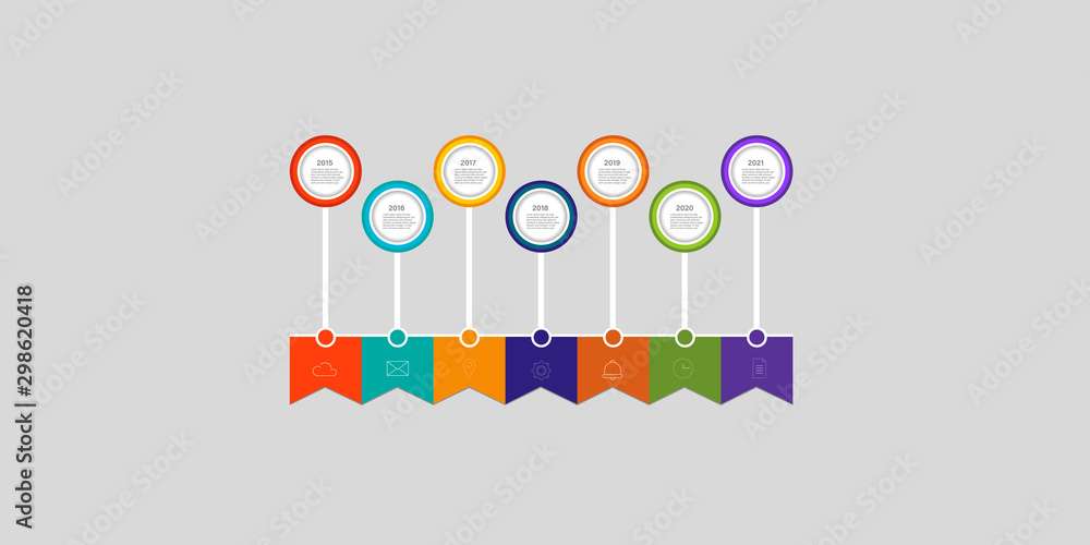 Business infographics. Timeline with 7 steps, options, circles. Vector ...