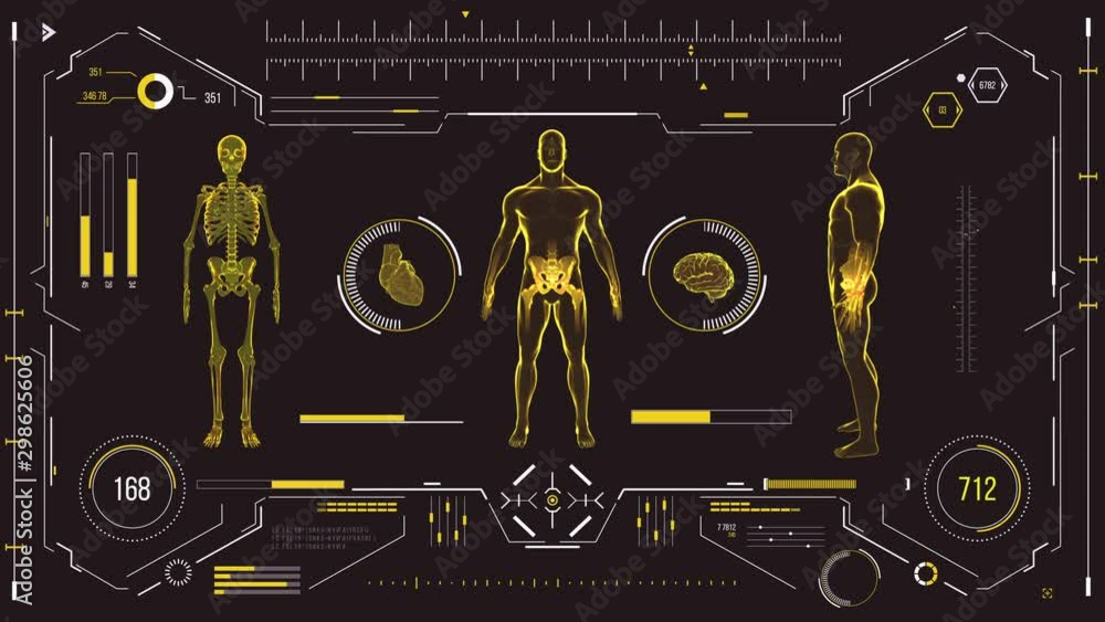 Futuristic medical user interface with HUD and infographic elements ...