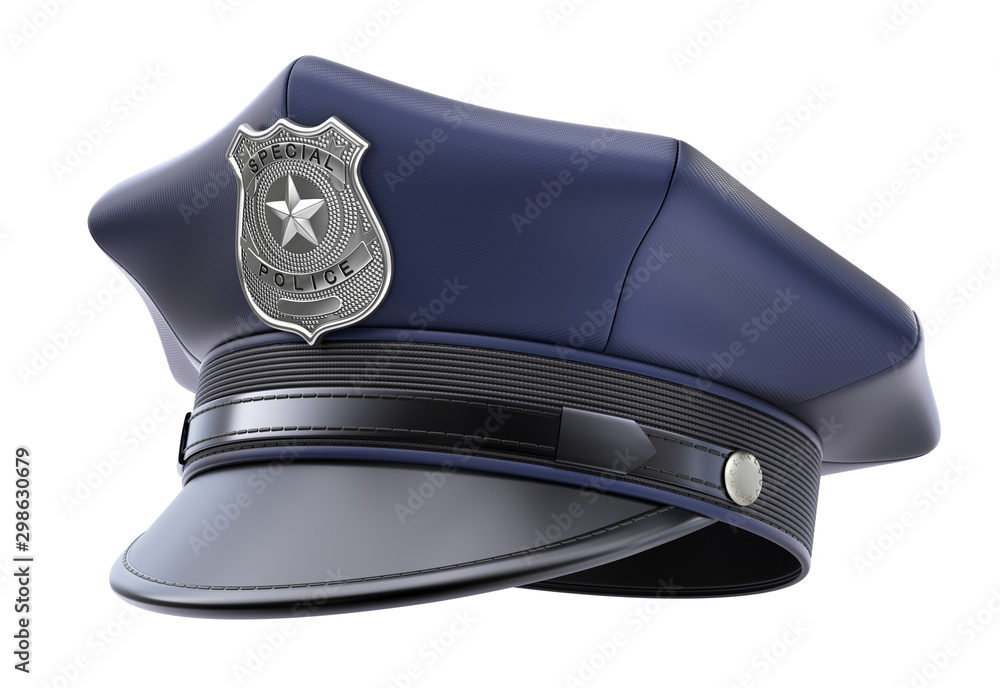 Police cap with badge isolated on white background - 3d illustration ...