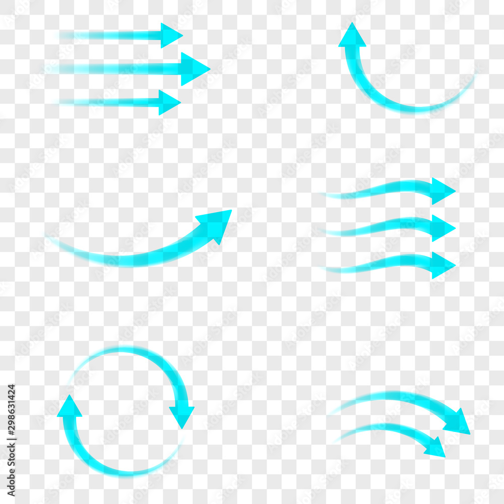 Set of blue arrow showing air flow isolated on transparent background ...