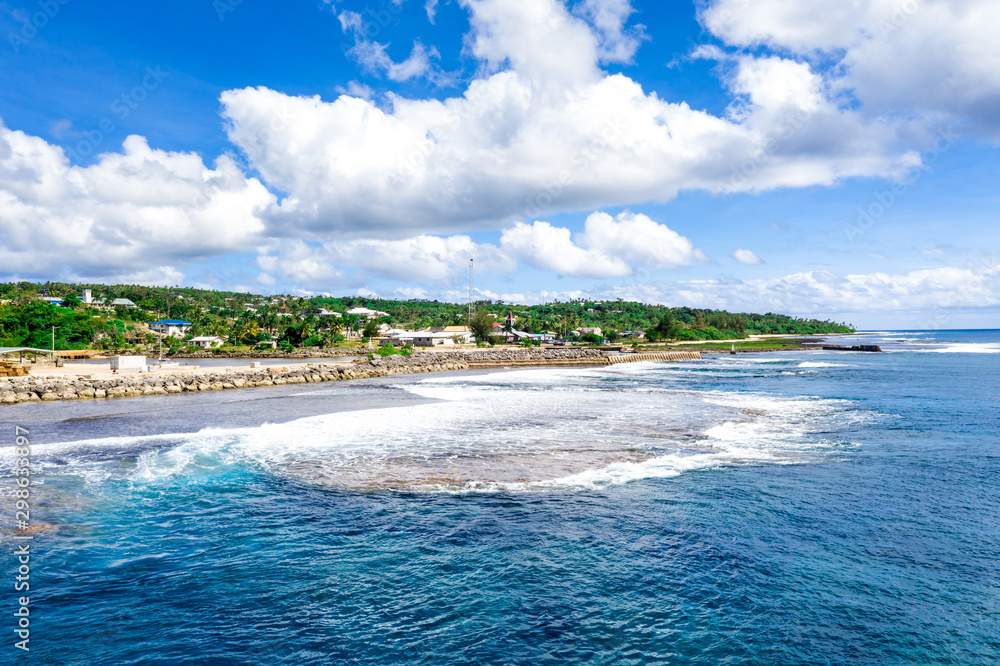 Eua island in Kingdom of Tonga aerial view on ferry port and harbour ...