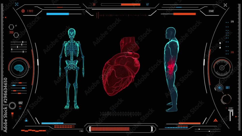 Human heart scan. Futuristic medical user interface with HUD and ...