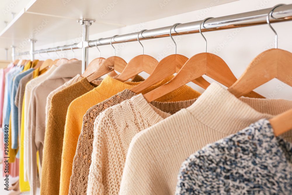 Poster Big wardrobe with clothes in dressing room, closeup – Wall Art ...