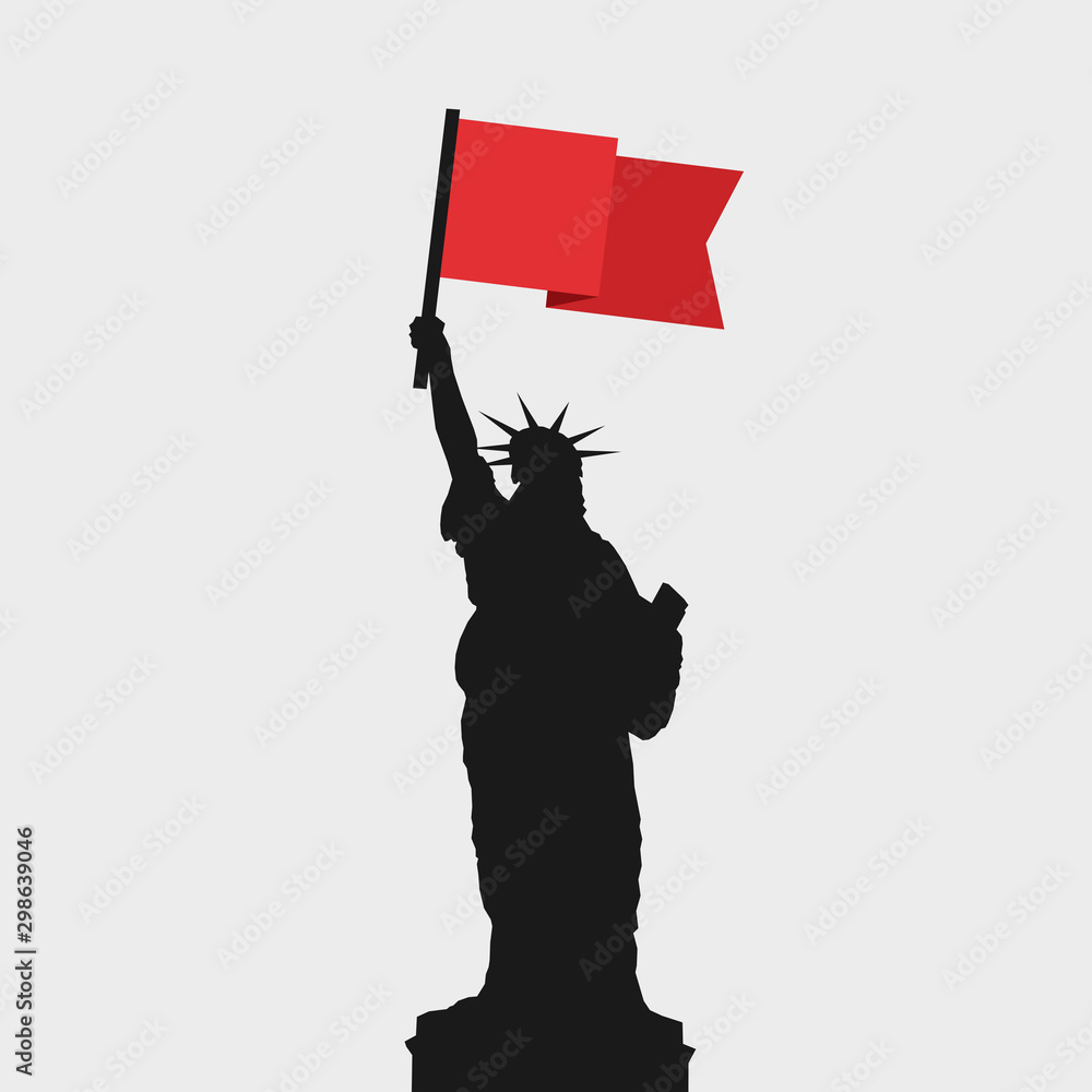 Statue of Liberty with red flag - Communist and socialist revolution in ...