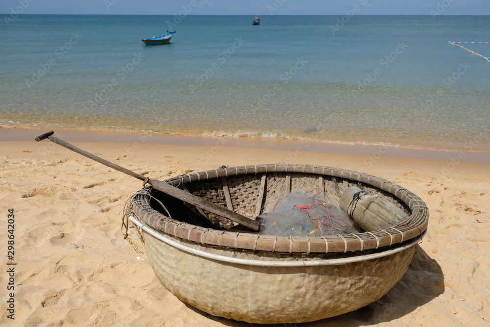Vietnam Phu Quoc - Traditional round boat thungchay basket boat on the ...