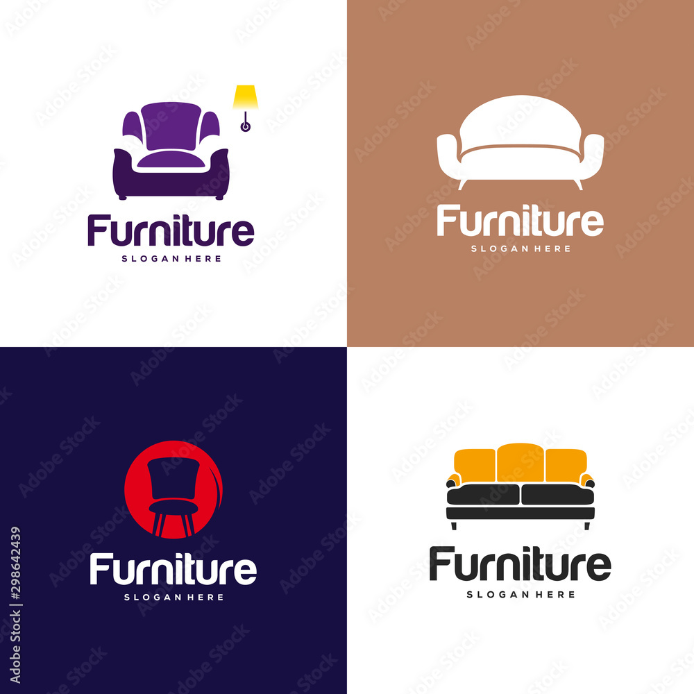 Furniture logo design concept. Symbol and icon of Chairs, Sofa, Table ...