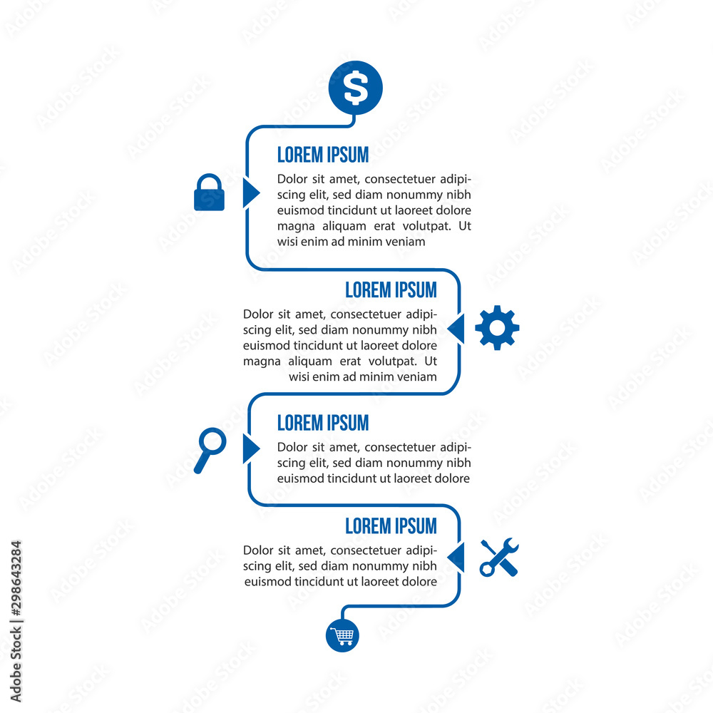 Vertical Curve line Infographic Timeline with extra icons. Vector ...