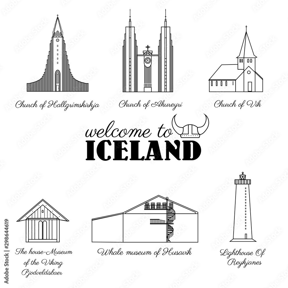 Vecteur Stock Iceland landmarks vector flat illustration isoalted on ...