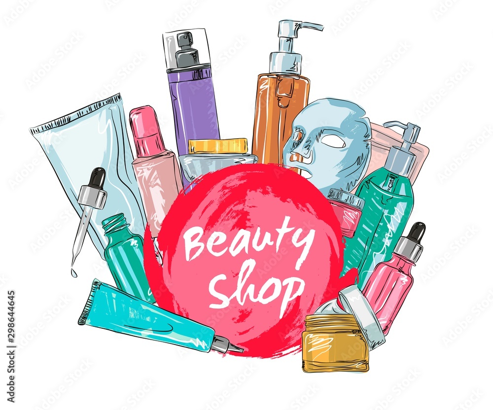 Korean cosmetics. Set of beauti shop banners with hand draw doodle ...