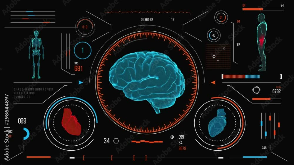 Human brain scan. Futuristic medical user interface with HUD and ...