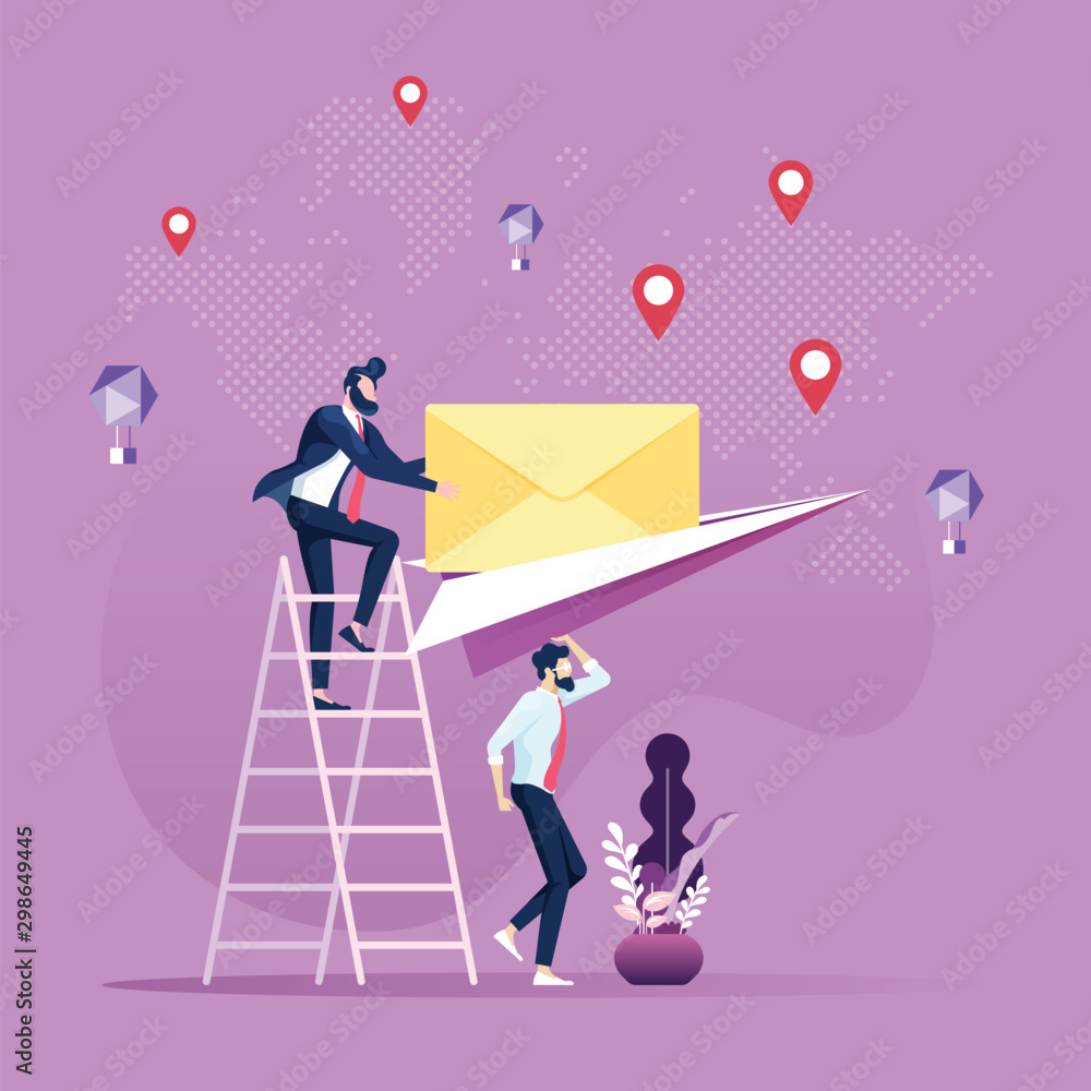 Email and message sending concept-Businessman sent Mail by paper ...