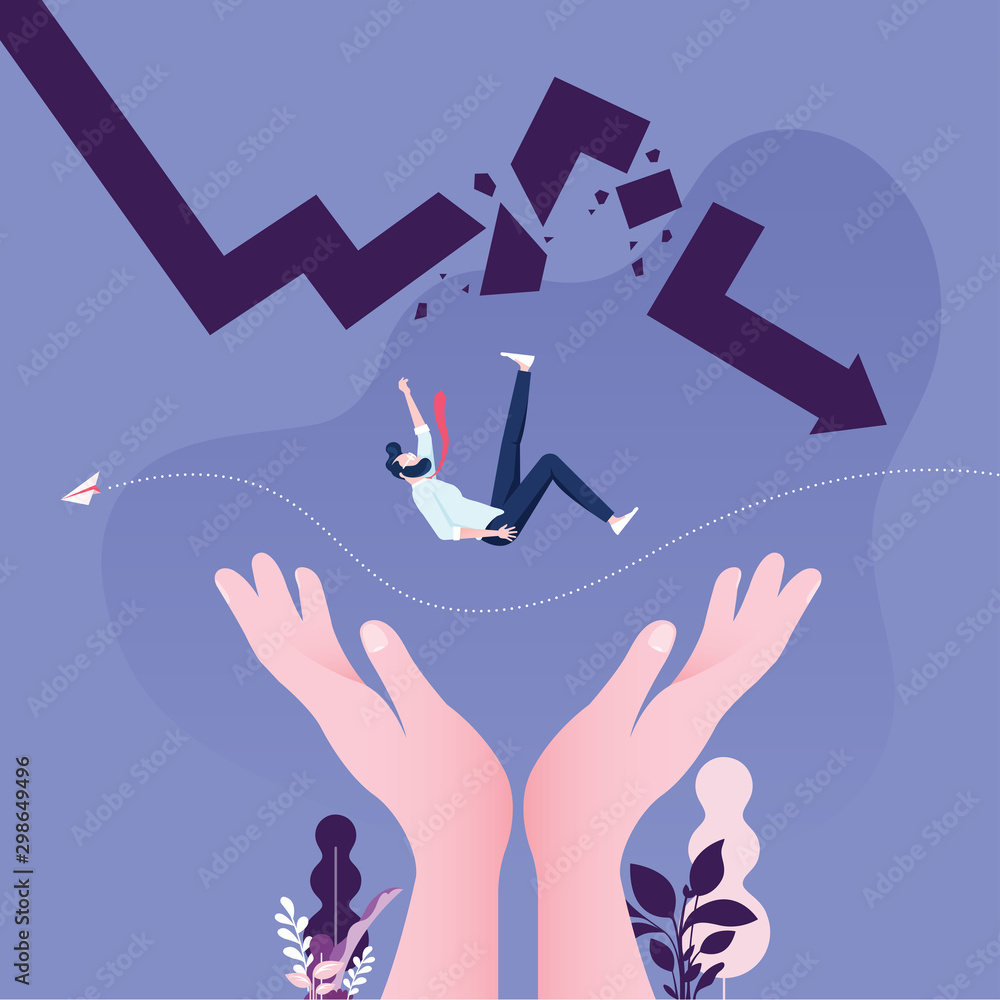 Helping hand rescuing businessman falling from broken arrow Stock ...