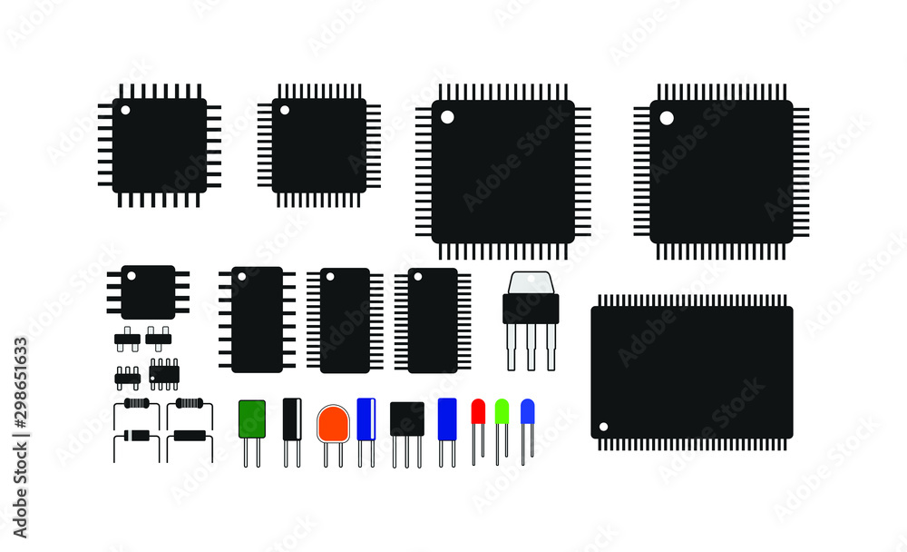 simple and most used ic chips, different shapes with 8,16,32,48,64,72 ...