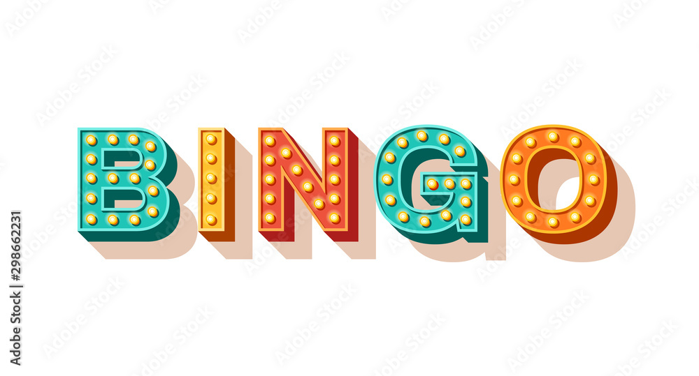 Vetor de Bingo vector typography. Lottery retro glowing lettering. Game ...