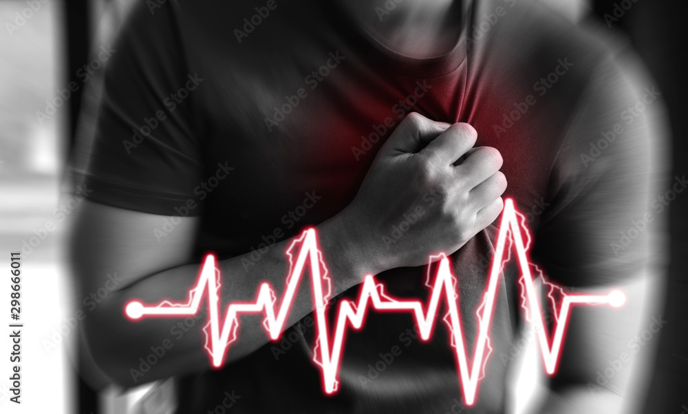 Heart attack.Man clutching his chest from acute pain.having heart ...