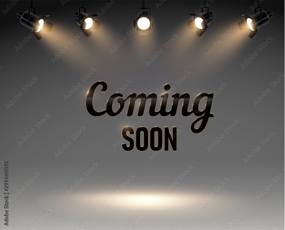 Coming soon with spotlight in grey background, studio lights. sale ...