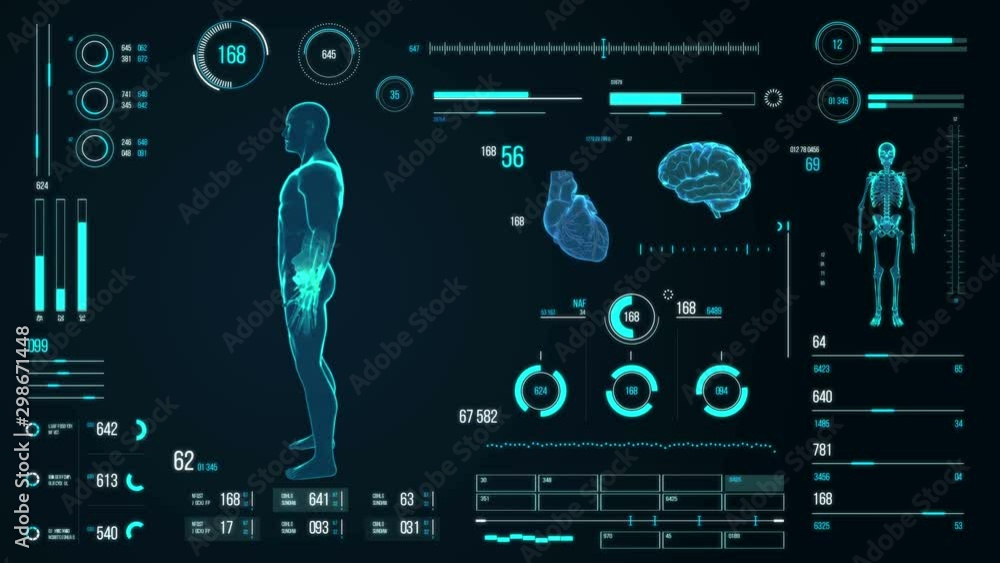 Futuristic medical user interface with HUD and infographic elements ...