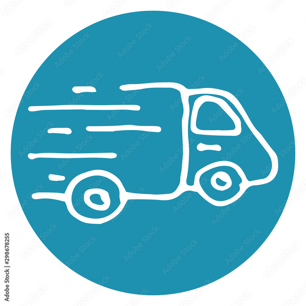 A car traveling at high speed with a load drawn by hand. Fast delivery ...