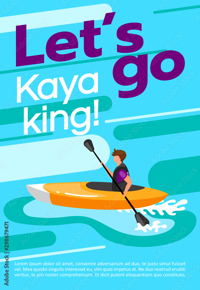 Let’s go kayaking poster vector template. Extreme watersport. Brochure ...